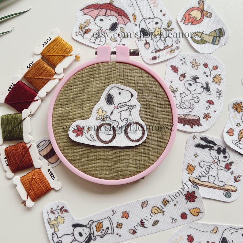 Fall Snoopy Fabric Stick and Stitch - Embroidered Iron-on Patches for ...