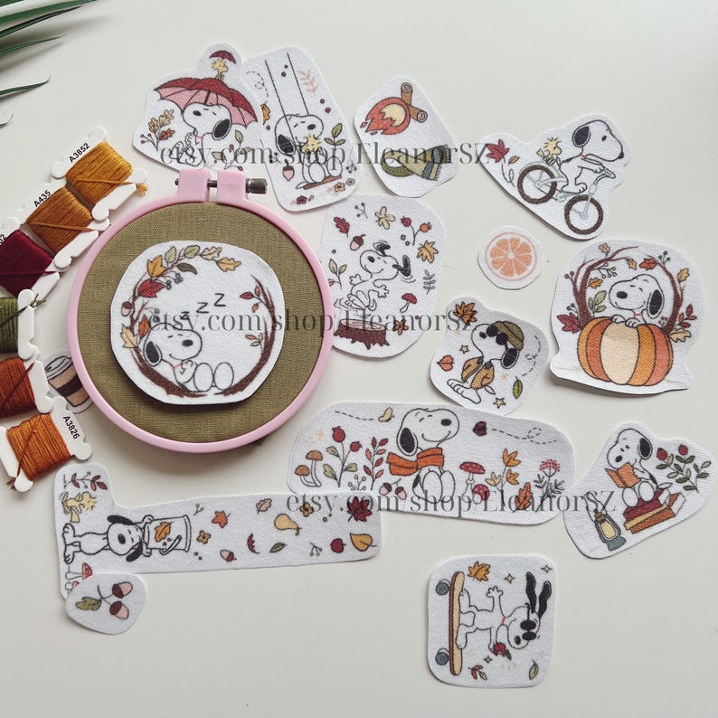 Fall Snoopy Fabric Stick and Stitch - Embroidered Iron-on Patches for ...