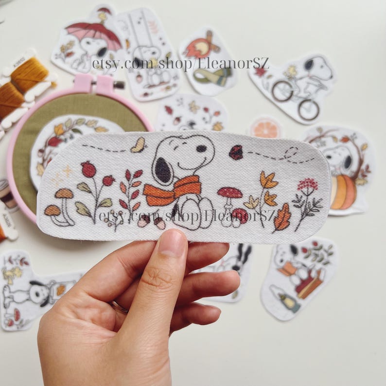 Fall Snoopy Fabric Stick and Stitch - Embroidered Iron-on Patches for ...