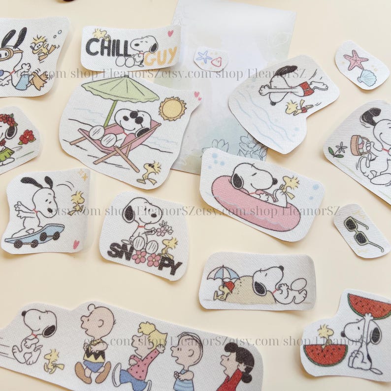 Summer Snoopy Fabric Stick and Stitch - Embroidered Iron-on Patches for ...