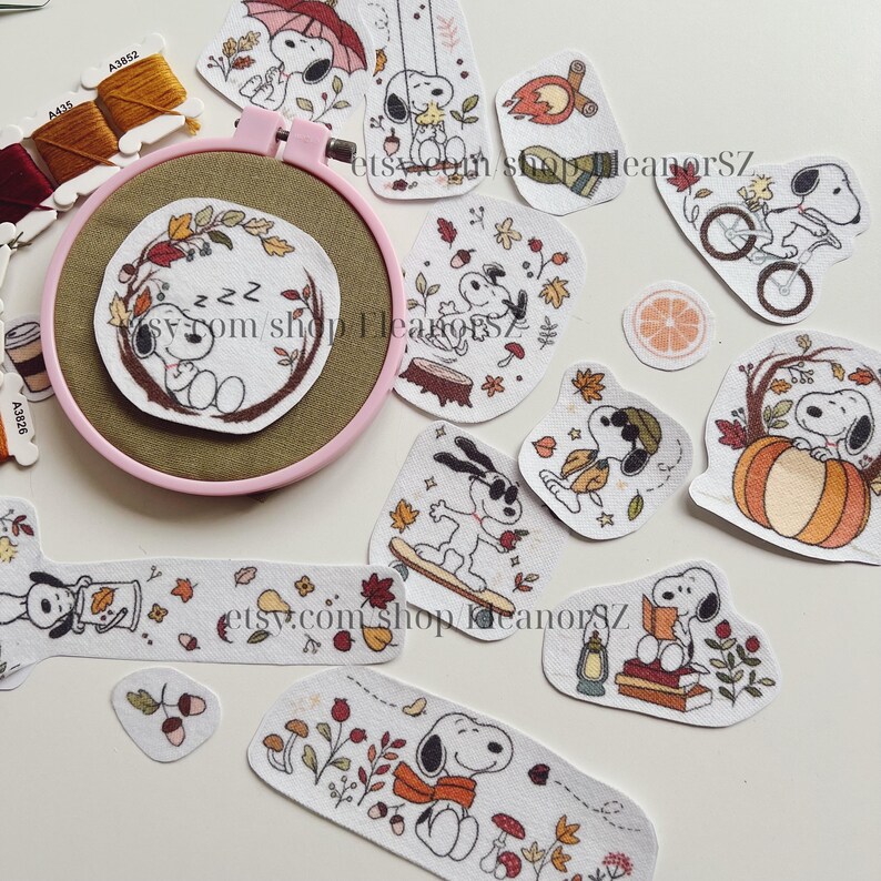 Fall Snoopy Fabric Stick and Stitch - Embroidered Iron-on Patches for ...