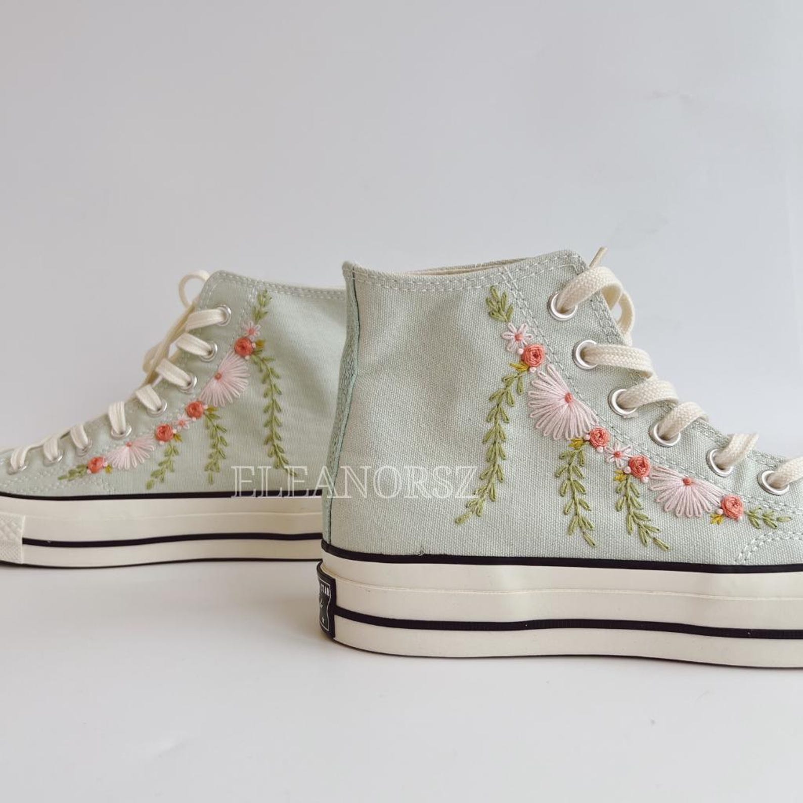 Custom Converse Chuck Taylor Embroidered Light Pink Flower Converse ...