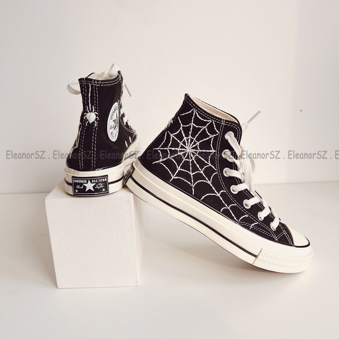 Custom Hand Embroidery Spider Silk Converse High Tops Hand - Etsy