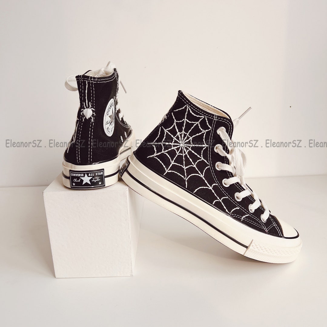 Custom Hand Embroidery Spider Silk Converse High Tops, Hand Embroidery ...