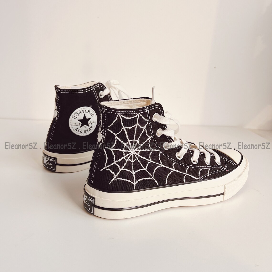 Custom Hand Embroidery Spider Silk Converse High Tops Hand - Etsy