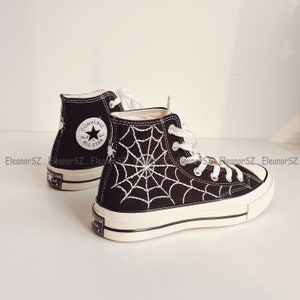 Custom Hand Embroidery Spider Silk Converse High Tops, Hand Embroidery ...