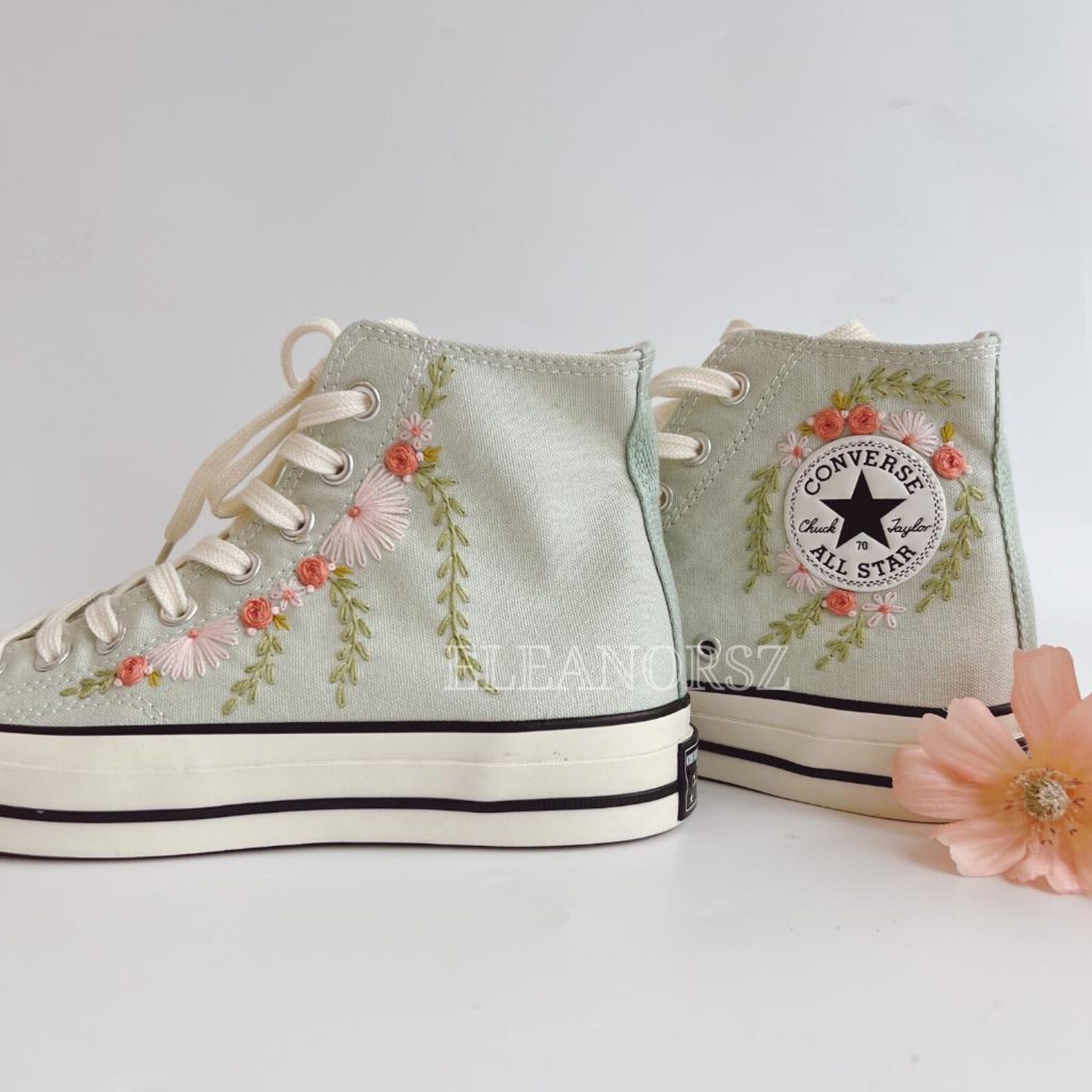 Custom Converse Chuck Taylor Embroidered Light Pink Flower Converse ...