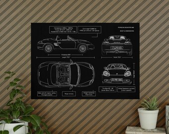 Porsche Boxster 986 Blueprint Canvas in Blue 1996 2004 Gift for Him Car ...