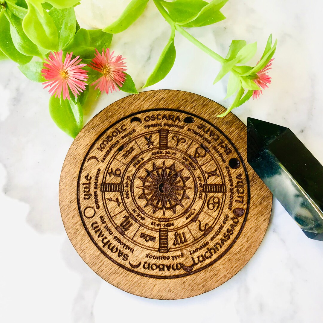 Wheel of Year Wood Altar Tile - Celtic Triquetra, Sun, Goddess ...
