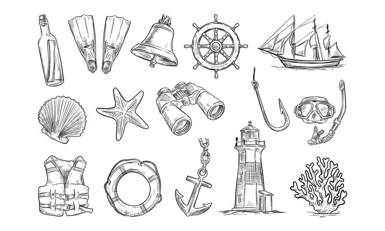 Sea Voyage Handdrawn Collection - Etsy