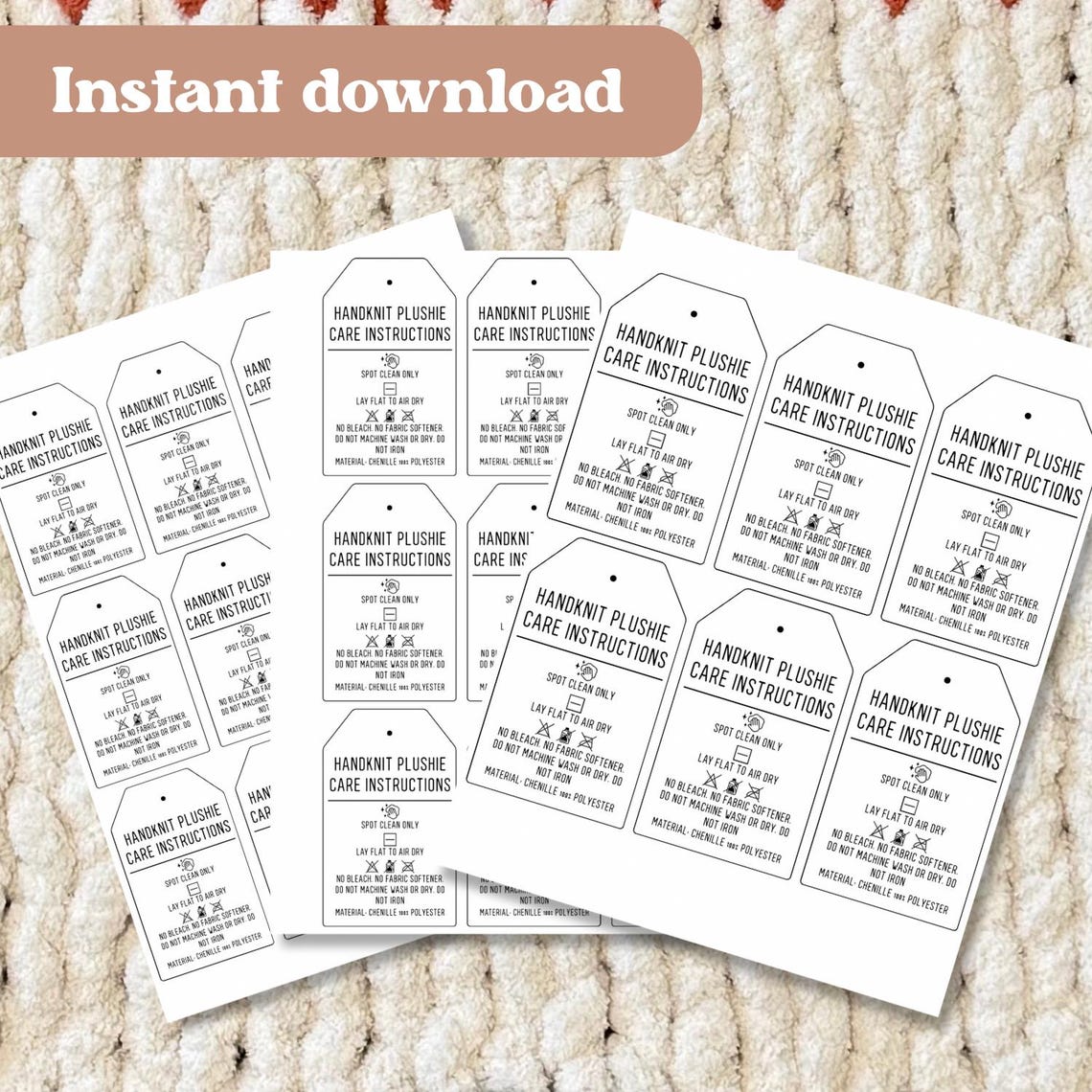 Chunky Knit Plushie Care Card Printable, Hand Knit Stuffie Wash ...