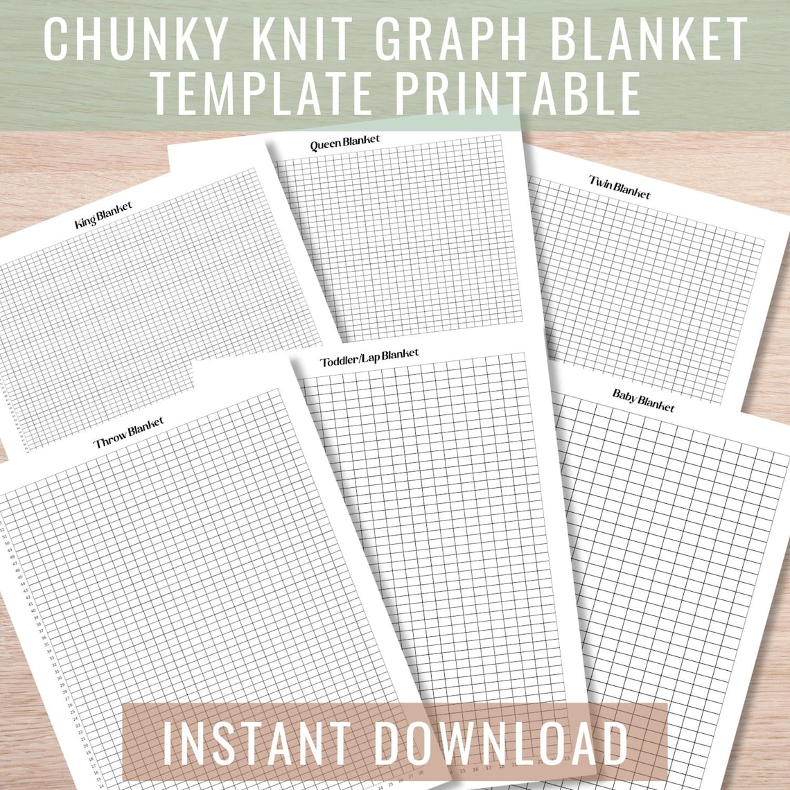 Chunky Hand Knit Graph Blanket Templates PNG & PDF | Blanket Size ...