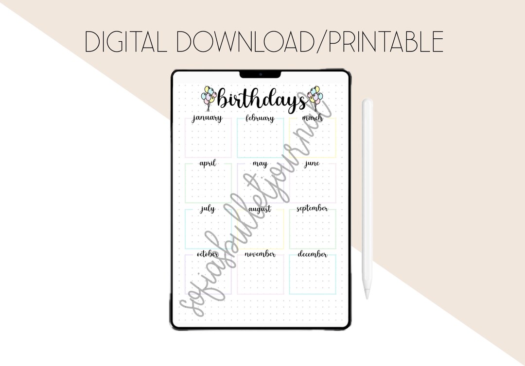 PDF Birthday Tracker PDF Journal Spreads Digital Download - Etsy