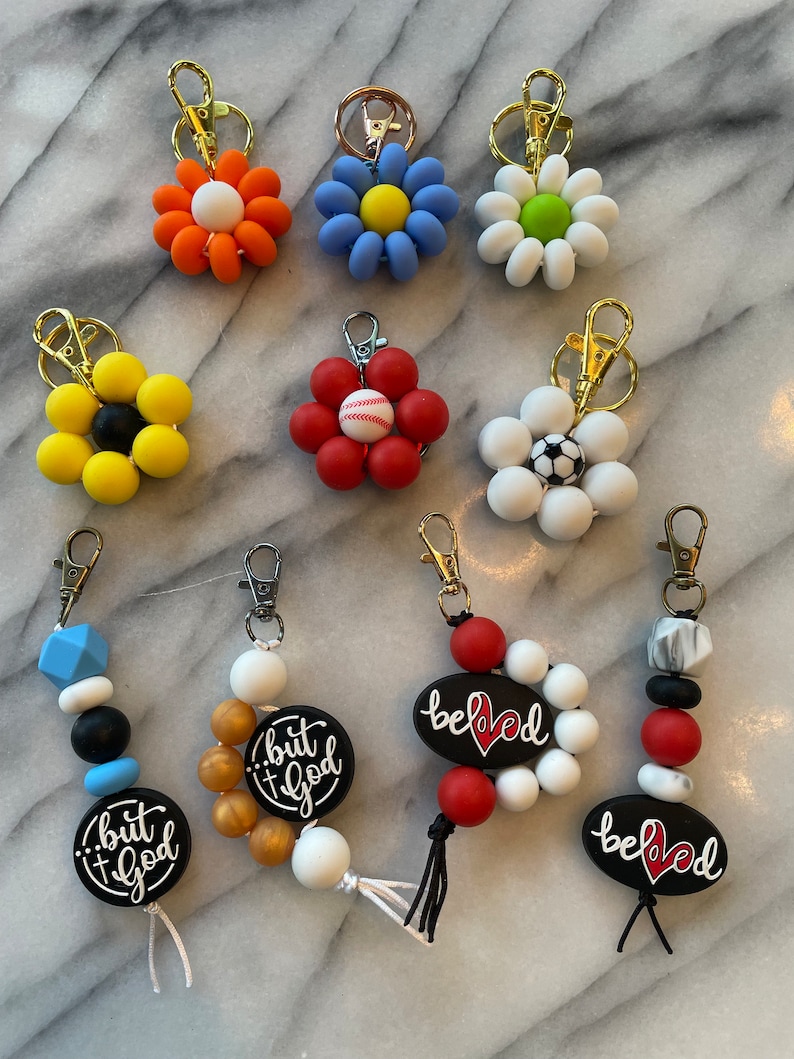 Silicone Beaded Keychains/flower Keychain/christian Keychains - Etsy