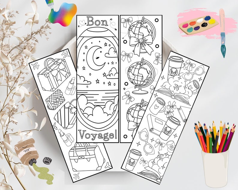DIY Coloring Printable Bookmarks, for Travel & Book Lovers| Color ...