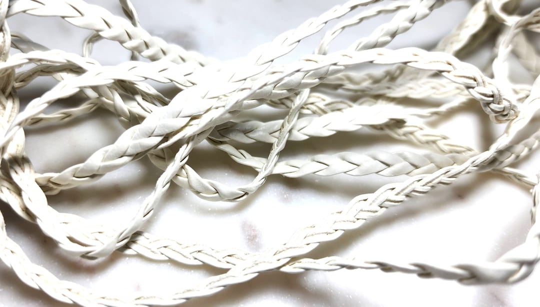 2m WHITE Braided Leather Flat Cord 5x2mm - Etsy