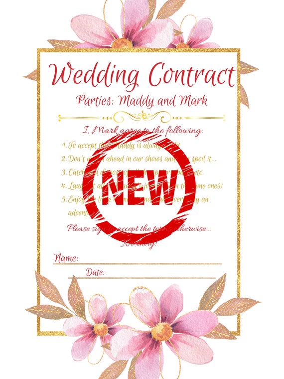 Wall Hangings Home & Living Customizable Fake Wedding Contract etna.com.pe
