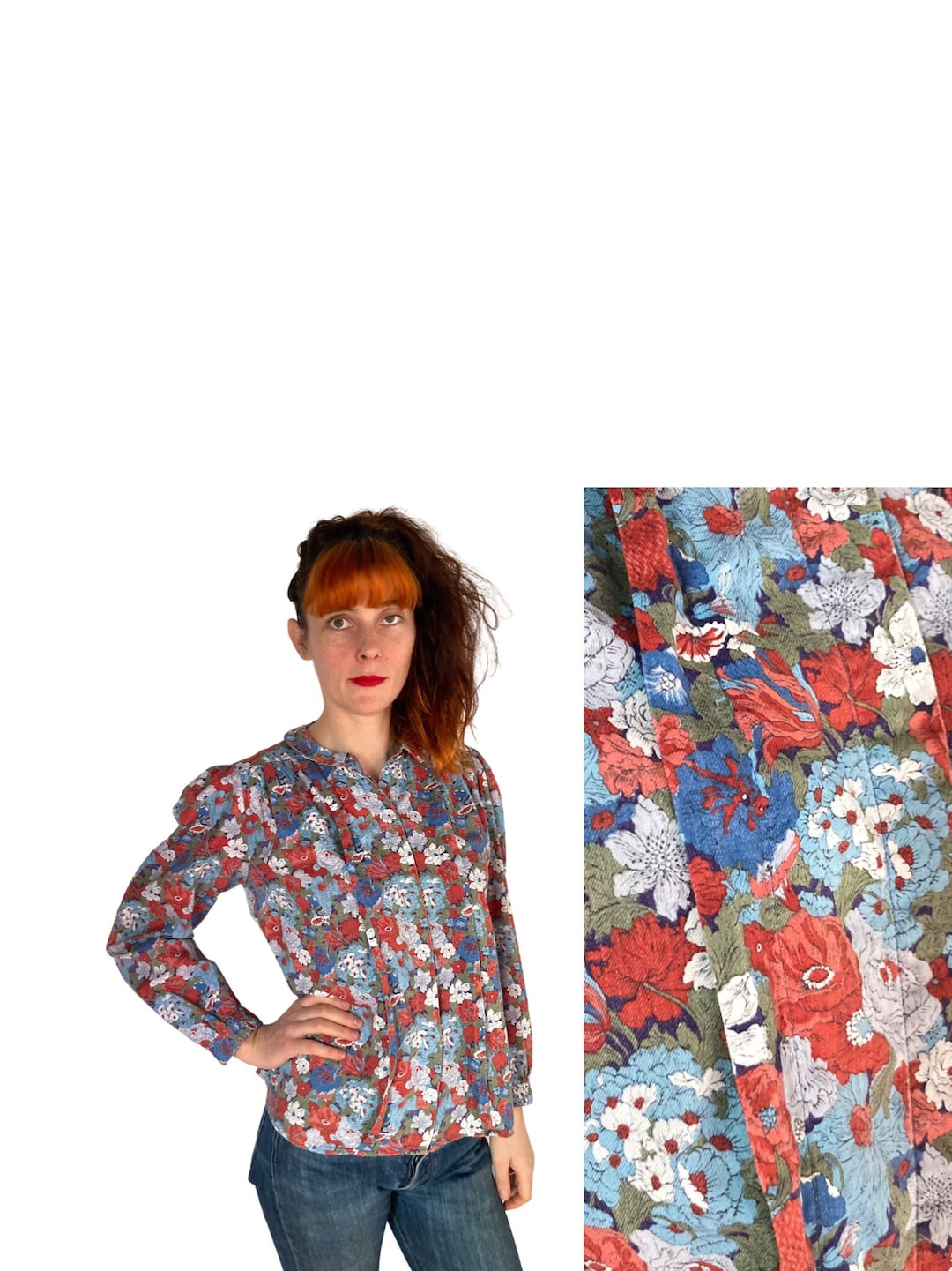 Cacharel Liberty of London Floral 1980 S Red and Blue Pleated Blouse ...