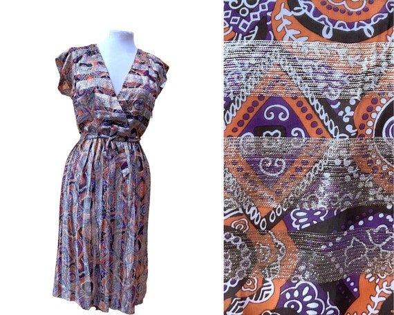 Gorgeous 1960 s 1970s Lamé Geometric Midi Party Dress - Gem