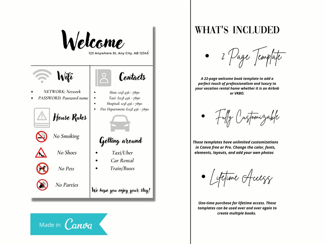 Airbnb 2 Pages Quick Welcome Guide | Airbnb Welcome Book | Fillable and ...