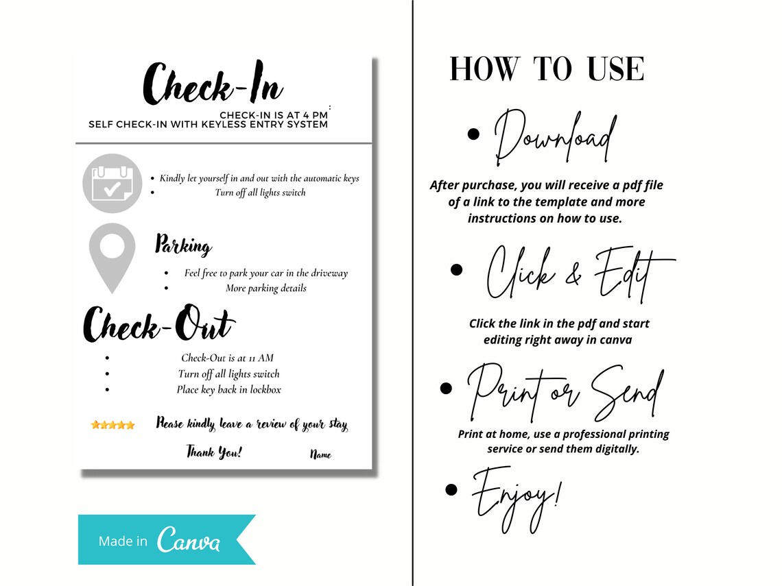 Airbnb 2 Pages Quick Welcome Guide | Airbnb Welcome Book | Fillable and ...