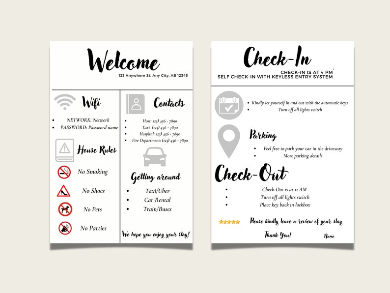 Airbnb 2 Pages Quick Welcome Guide | Airbnb Welcome Book | Fillable and ...