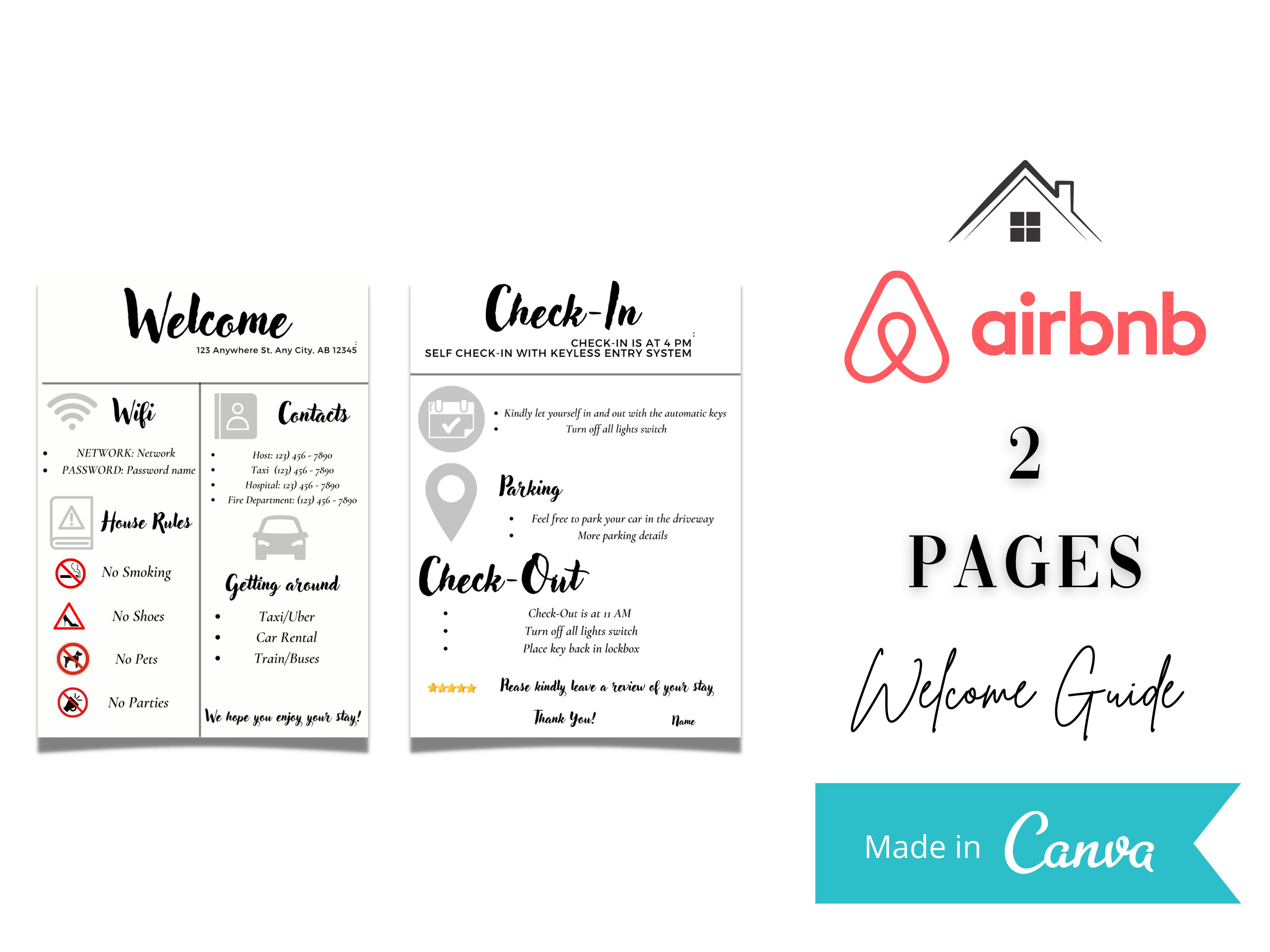 Airbnb 2 Pages Quick Welcome Guide | Airbnb Welcome Book | Fillable and ...