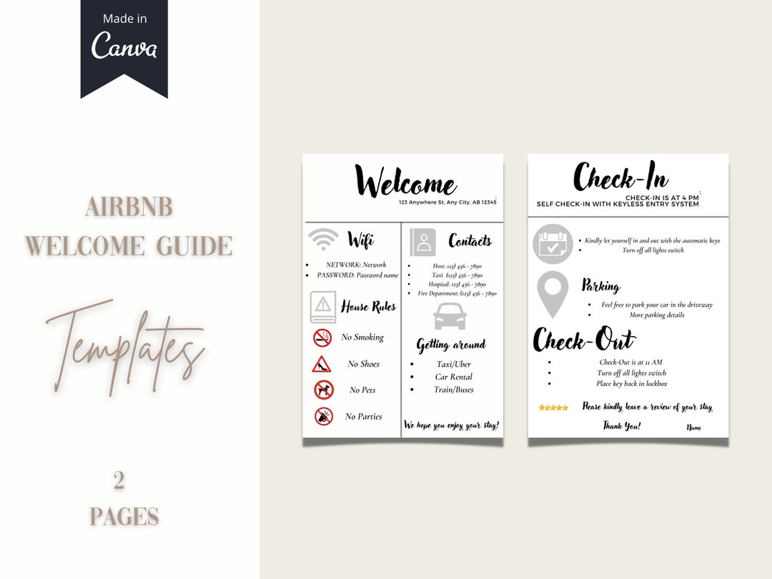 Airbnb 2 Pages Quick Welcome Guide | Airbnb Welcome Book | Fillable and ...