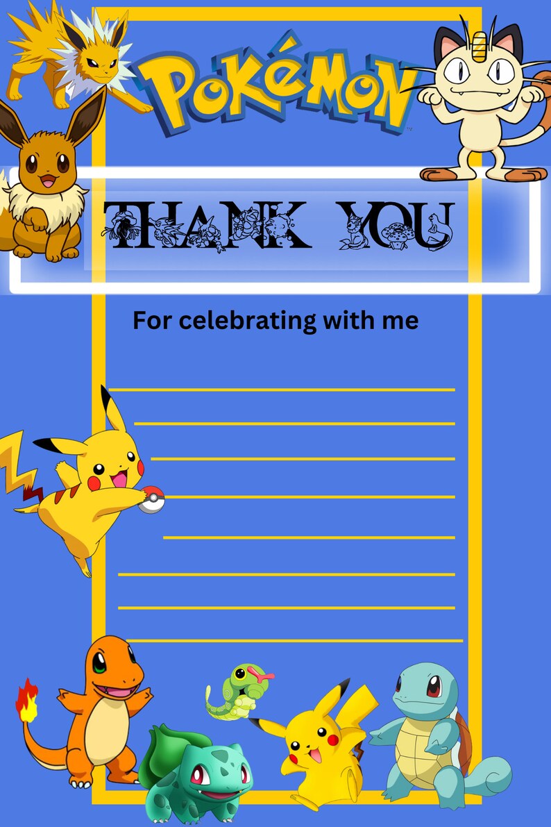 Pokémon Thank You Card Pokémon Appreciation Birthday - Etsy