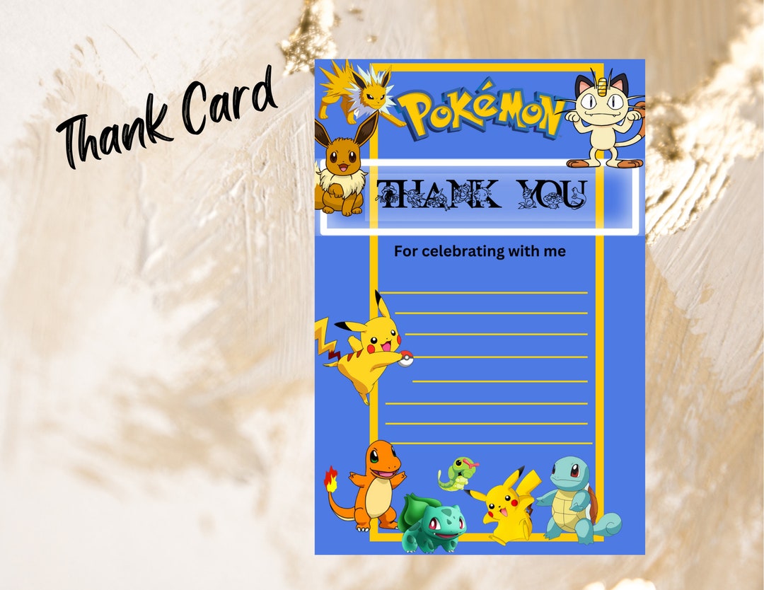 Pokémon Thank You Card Pokémon Appreciation Birthday - Etsy