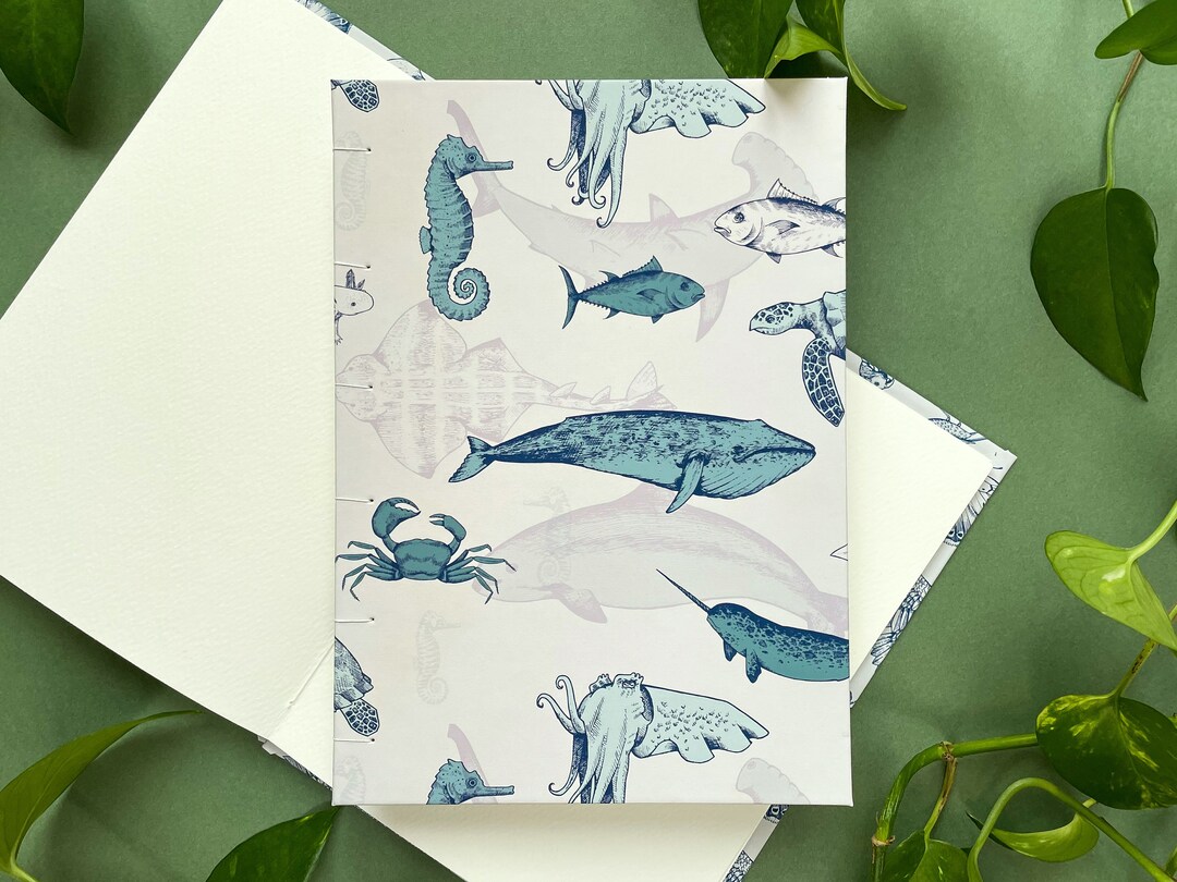 Handmade Watercolour Sketchbook A5 | Sea Life Design in Beige ...
