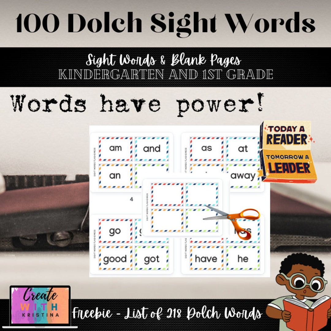 100 Dolch Sight Words Downloadable Sight Word Printable - Etsy