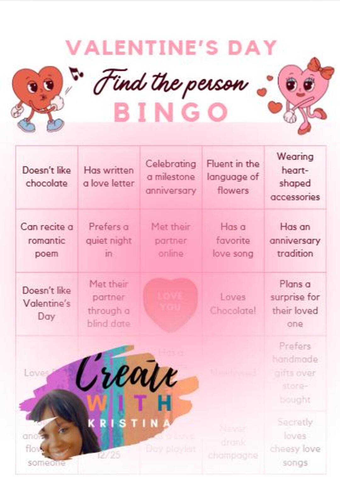 Valentine's Day Human Bingo | "get to Know You" Activity for Couples - Etsy