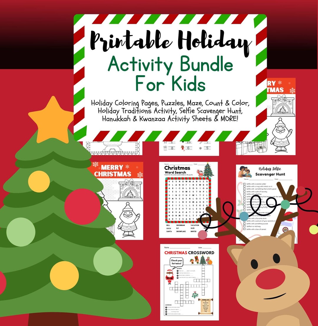 Printable Christmas Bundle Holiday Coloring Sheets Kids Fun Activities ...
