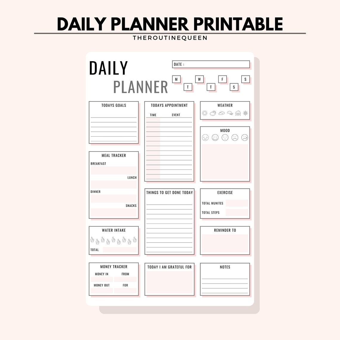 Daily Planner PDF Page Printable - Etsy
