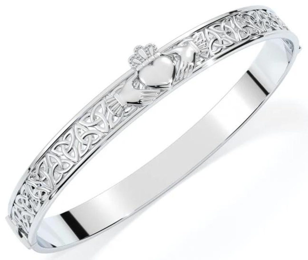 Claddagh Irish Cuff Bracelet, Celtic Knot Bracelet, 925 Sterling Silver ...