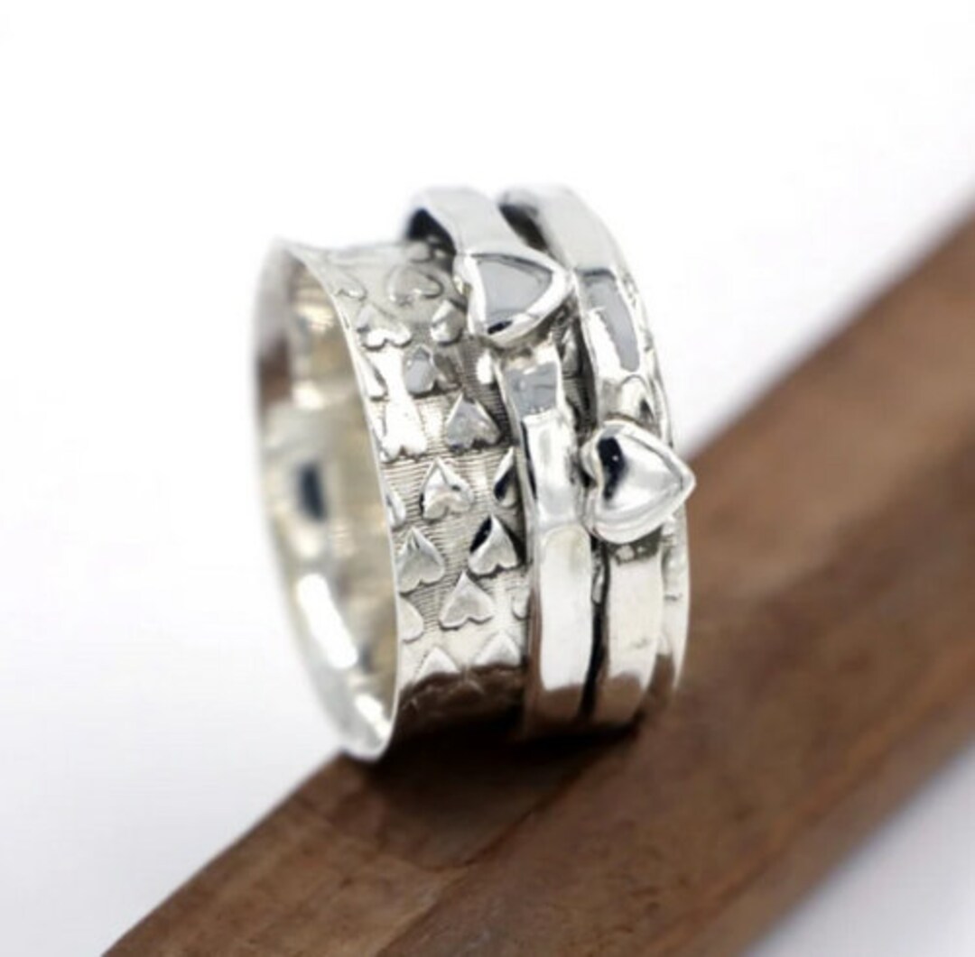 Sterling Silver Heart Spinner Ring, Heart Spinning Ring, Engravable ...