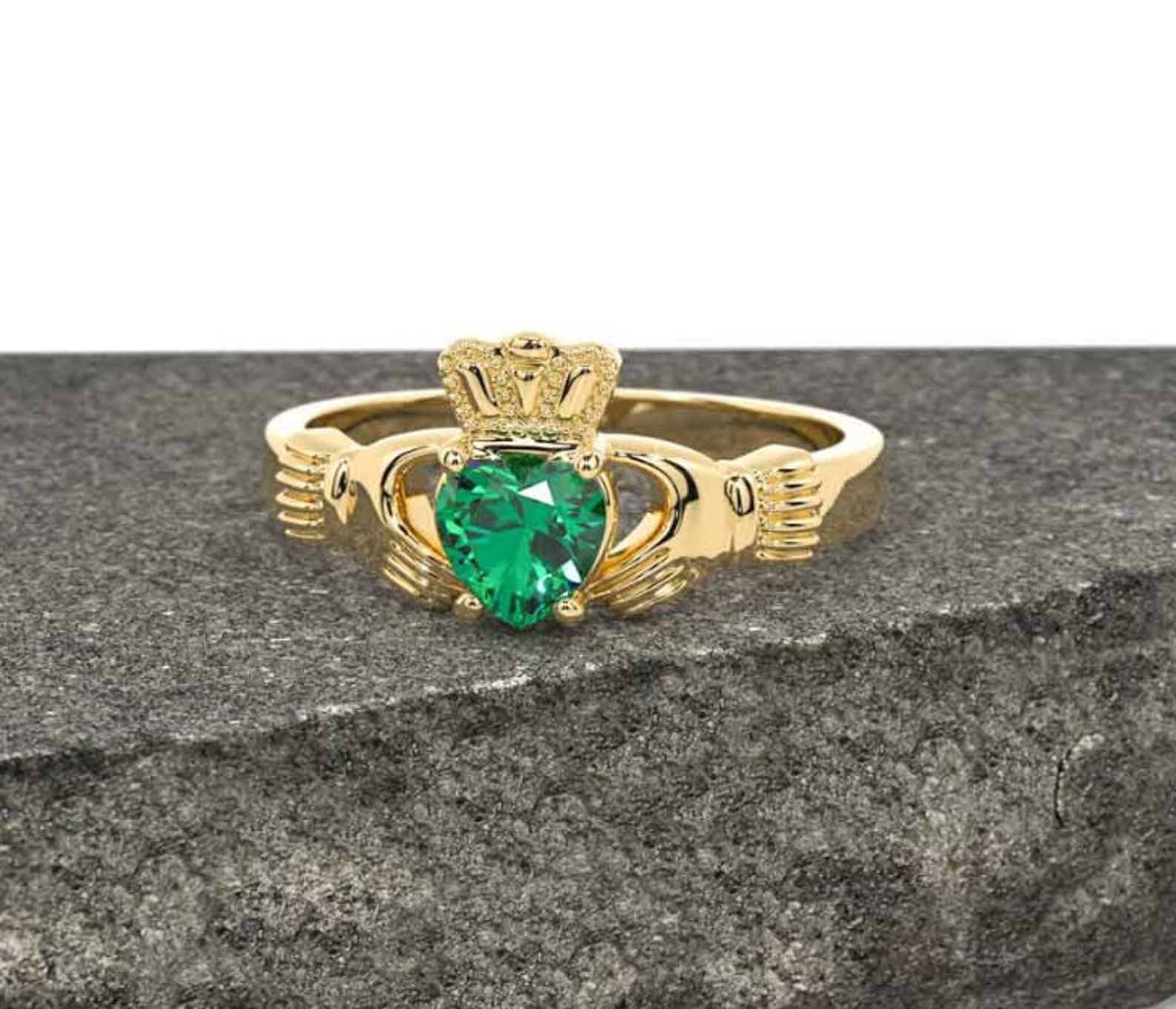 Emerald Irish Ring, Claddagh Ring, Irish Celtic Ring, Dainty Promise ...