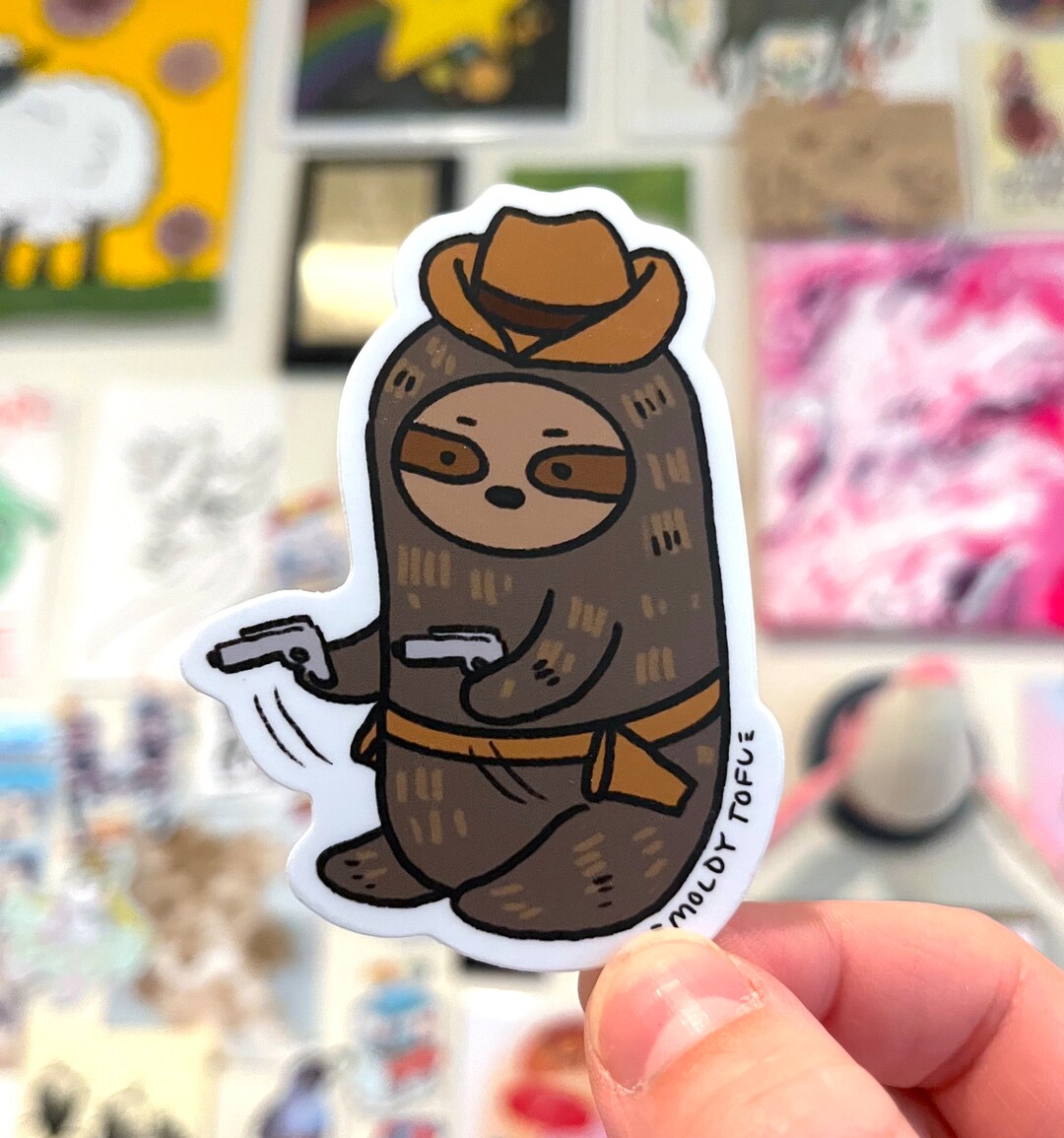 Cowboy Sloth Vinyl Sticker Cute Wild West Animals Decal Gift - Etsy