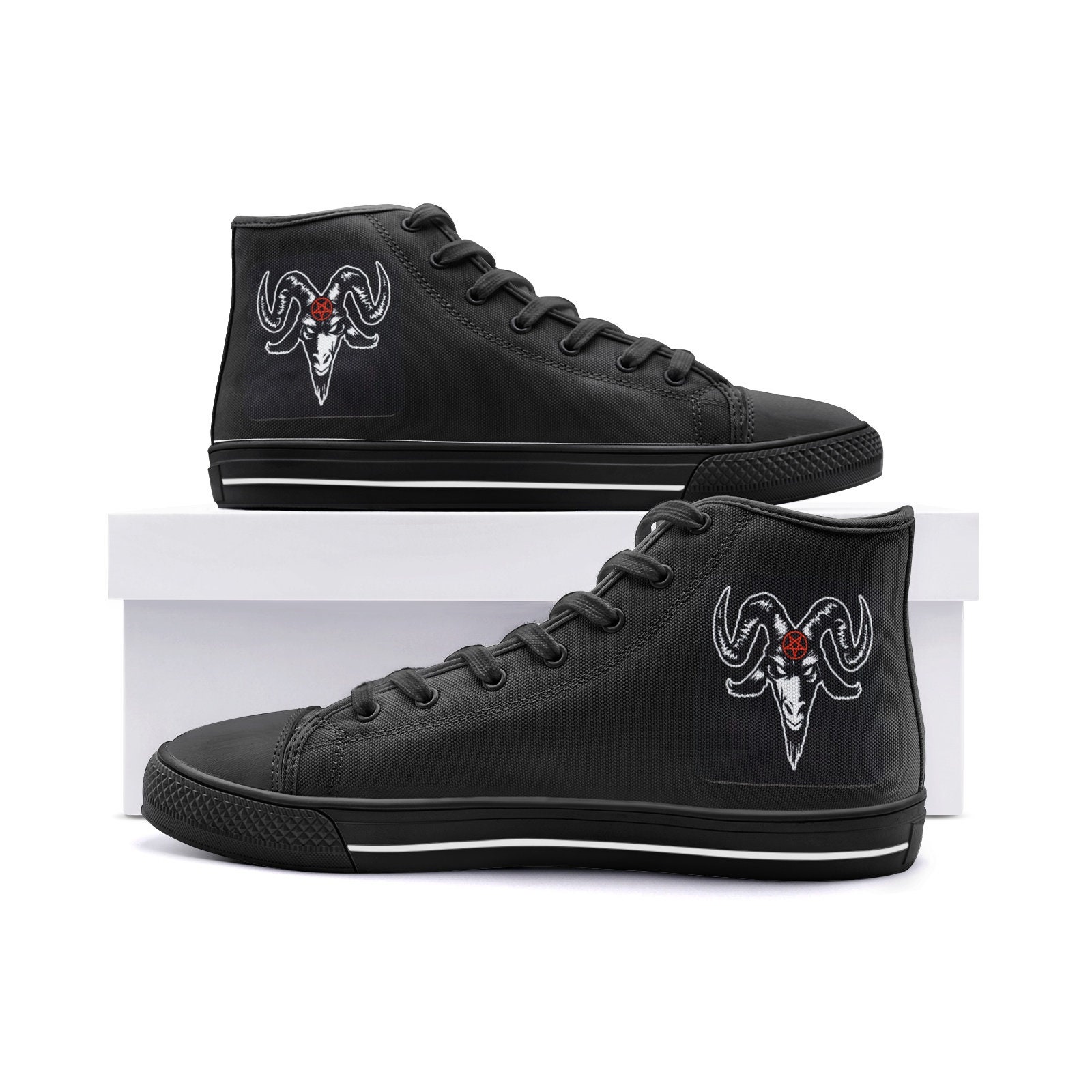 Satanic Satan Devil Skull Skeleton Baphomet 666 High Top Canvas Shoes ...