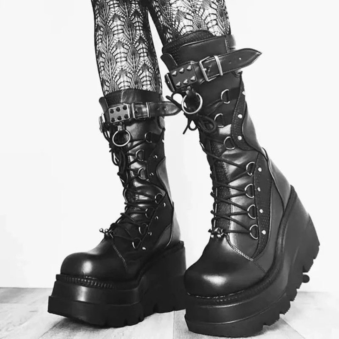 Black Chunky Super High Platform Boots Gothic Punk High - Etsy