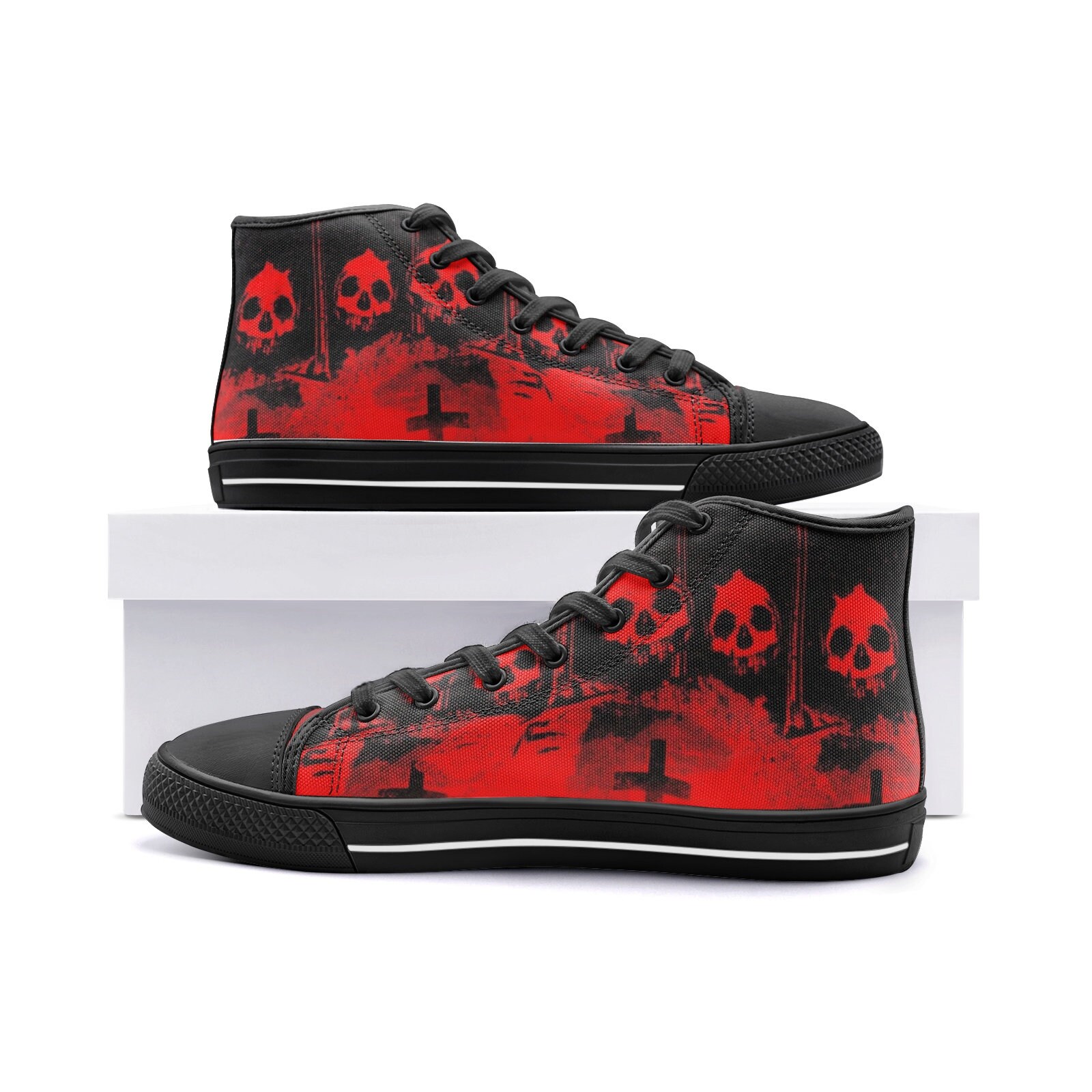 Satanic Satan Devil Skull Skeleton Baphomet 666 High Top Canvas Shoes