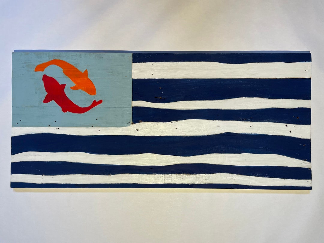 Coy Fish / Flag Painting. Reclaimed Pallet Wood Base / Canvas. - Etsy