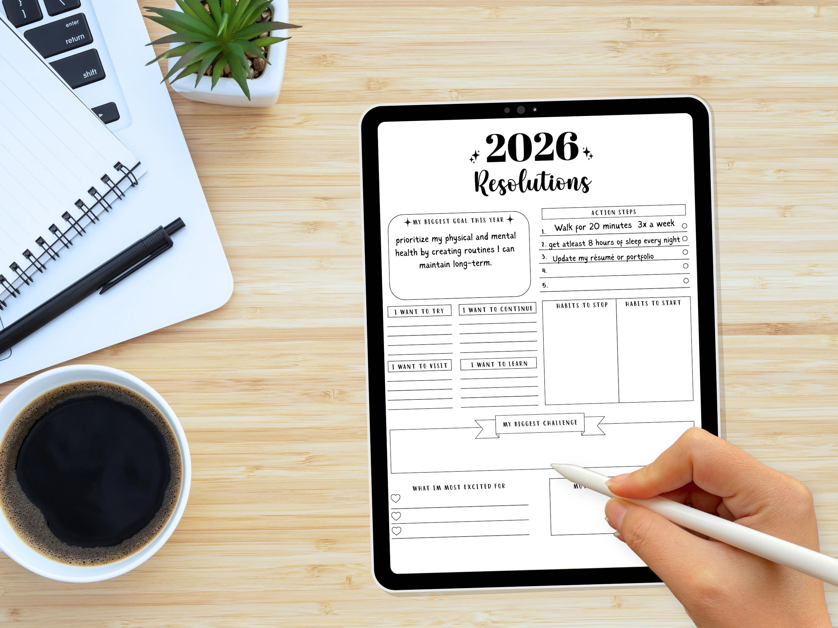 2026 Printable New Year Planner, New Year's Resolution, Vision Board ...