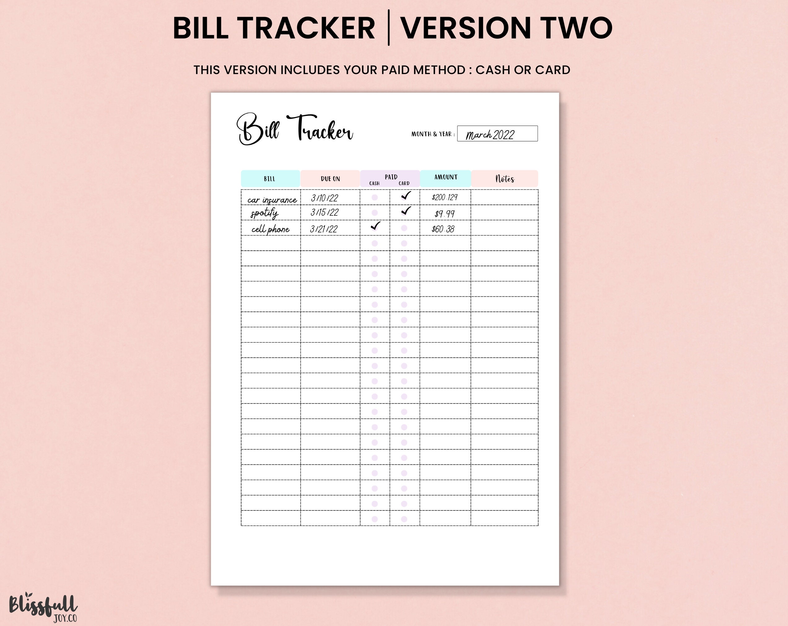 Printable Bill Tracker Inserts, Monthly Bill Tracker, Yearly, Bill ...