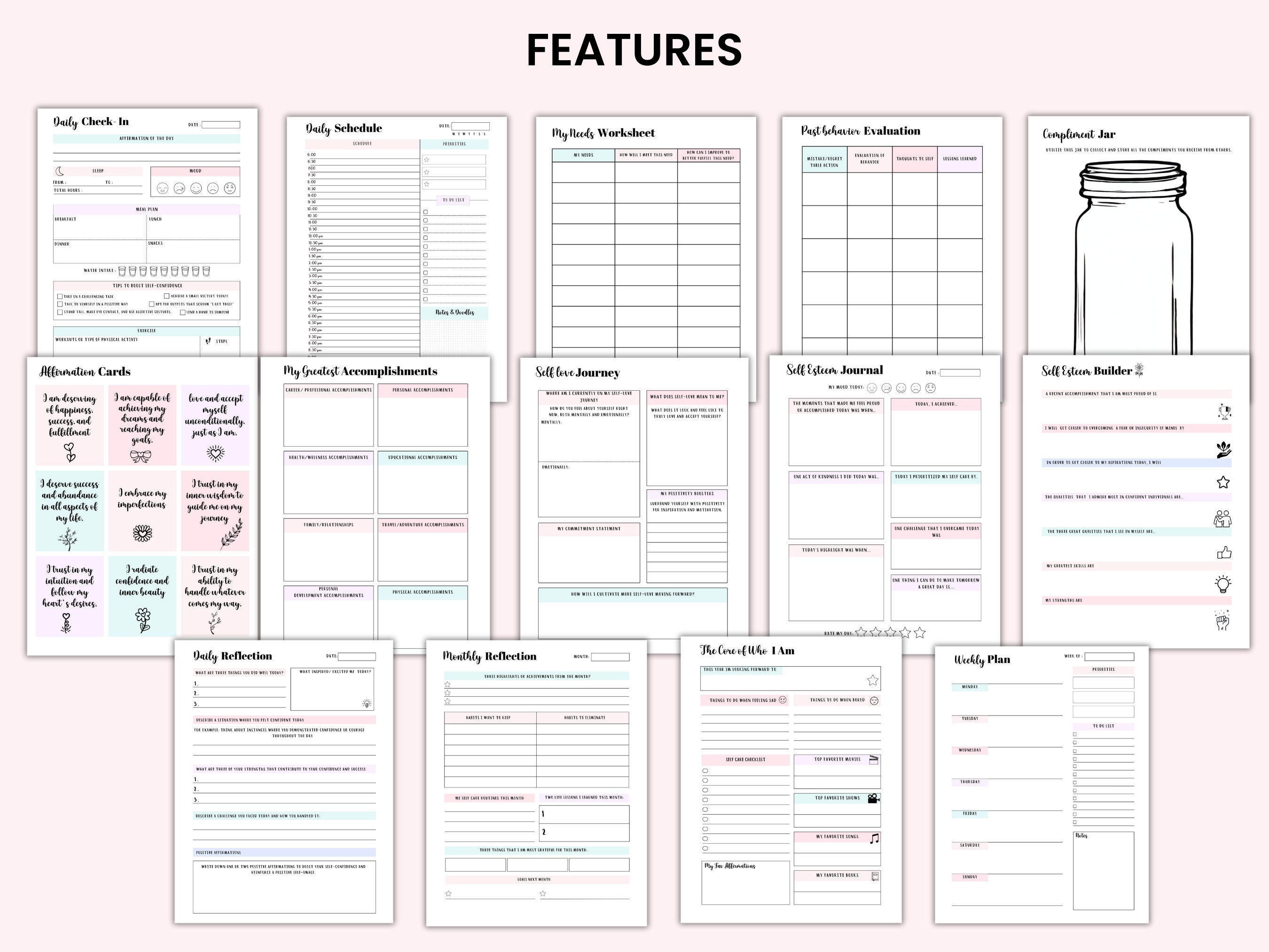 Self Confidence Planner, Self Esteem Planner, Confidence Worksheets ...