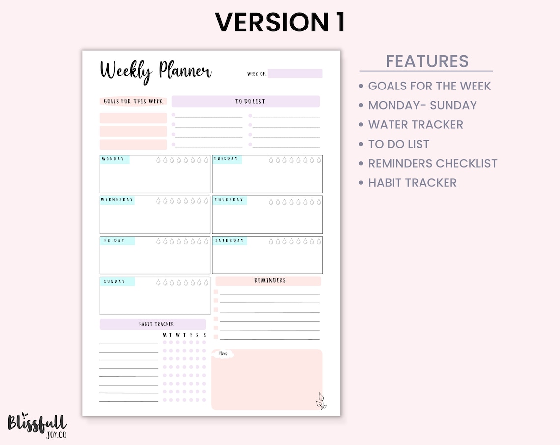 Printable Weekly Planner Set , Weekly Planner, Productivity Planner ...