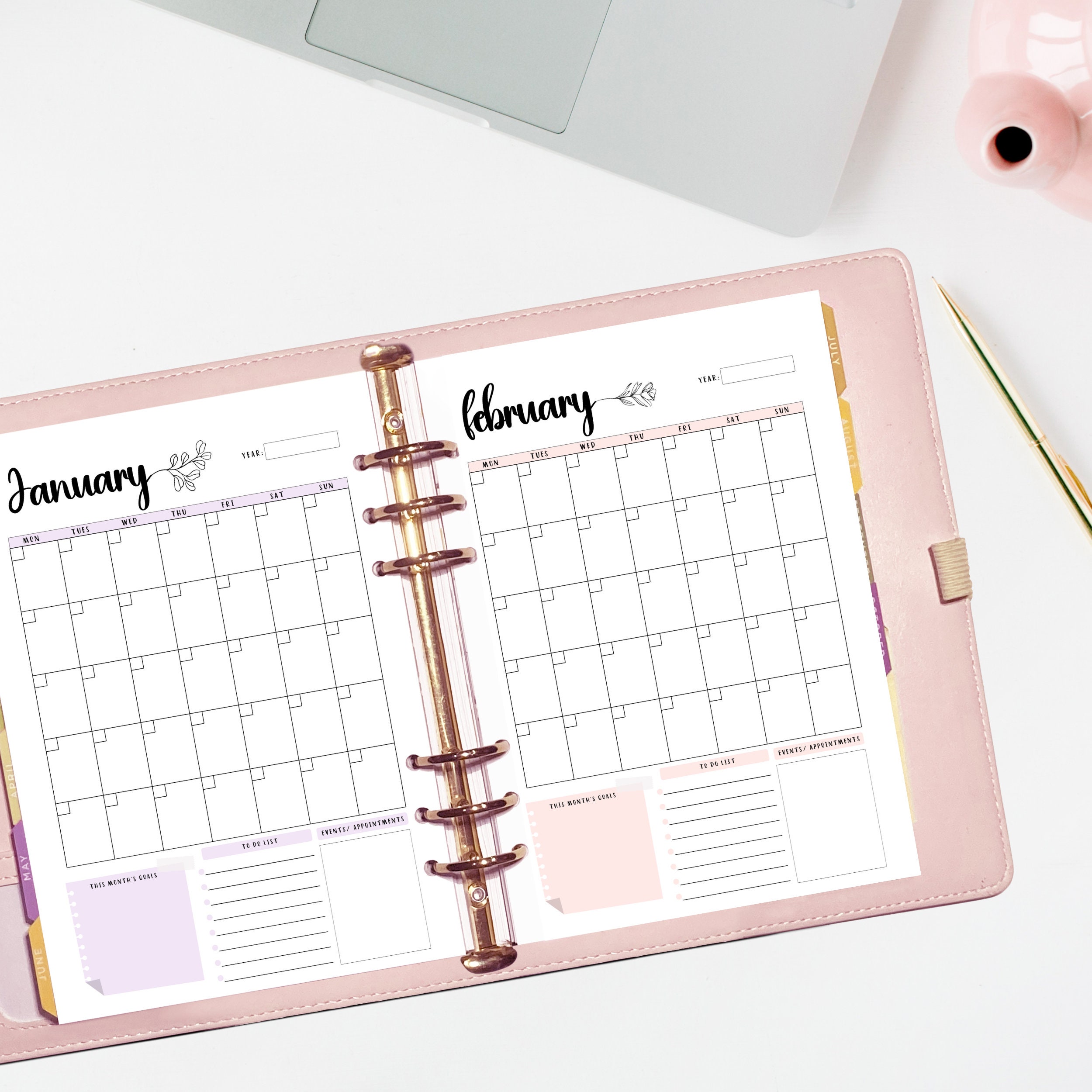 Undated Calendar Planner Insert , Monthly Planner, Monthly Calendar, to ...
