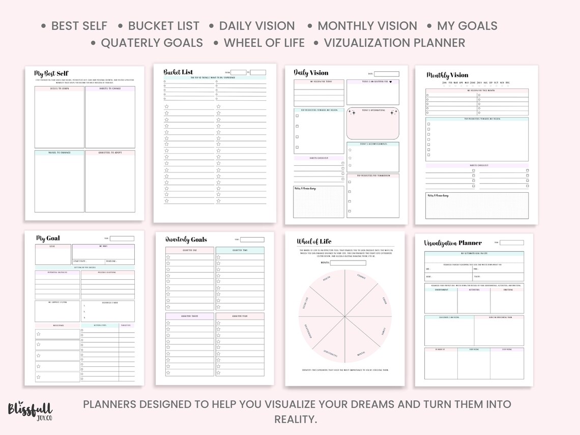 Printable Vision Board, Visualization Planner, Life Quotes ,words ...