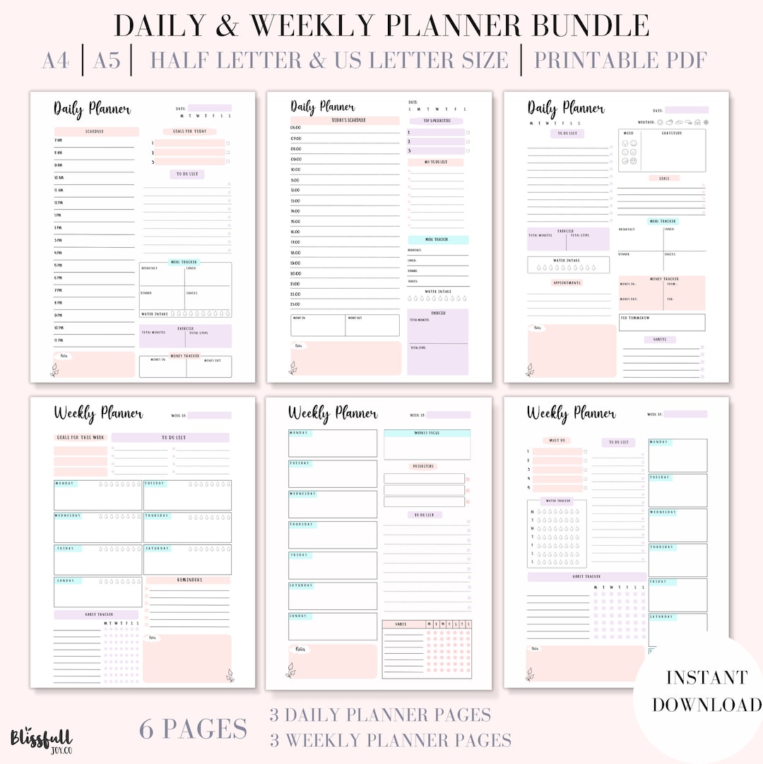 Printable Planner Bundle , Daily Planner, Weekly Planner, Productivity ...